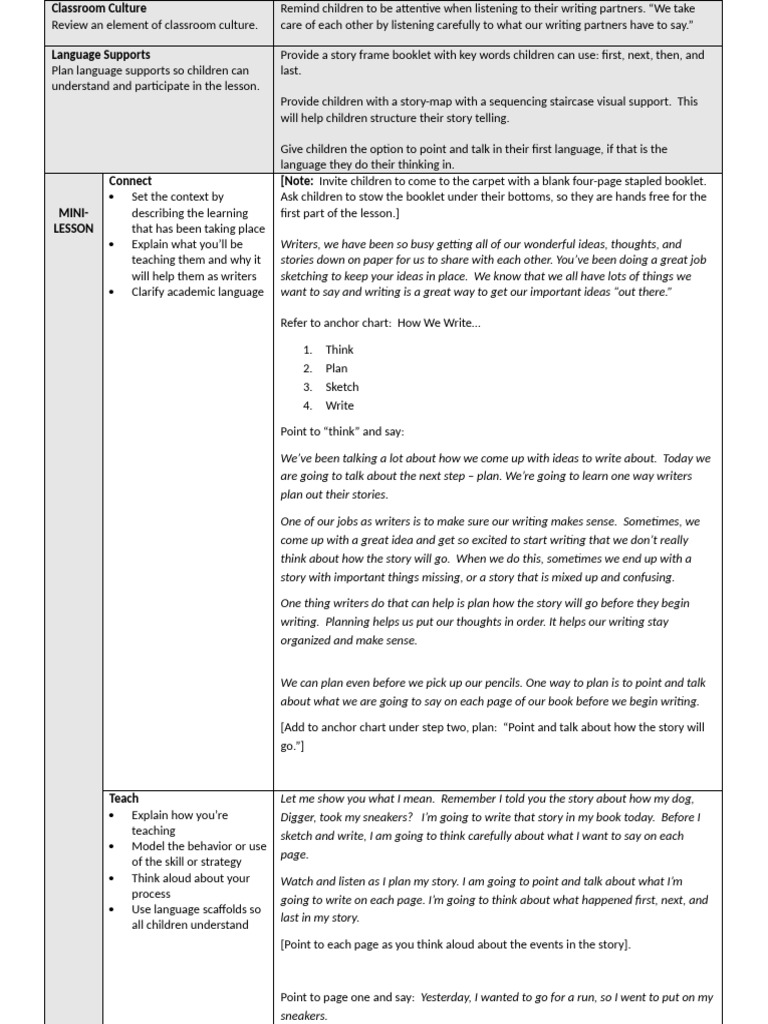 Writing Workshop Planning Template - Example | PDF | Human Communication