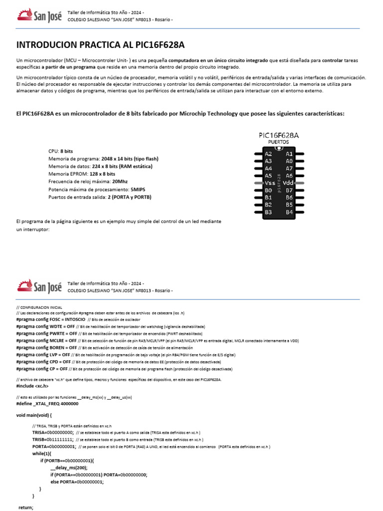 INTRODUCION PRACTICA AL PIC16F628A | PDF | Microcontrolador | Unidad Central de procesamiento