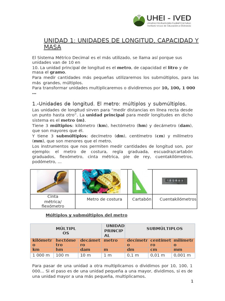 Unidades de Longitud, Capacidad y Masa | PDF | Longitud | Unidades de ...