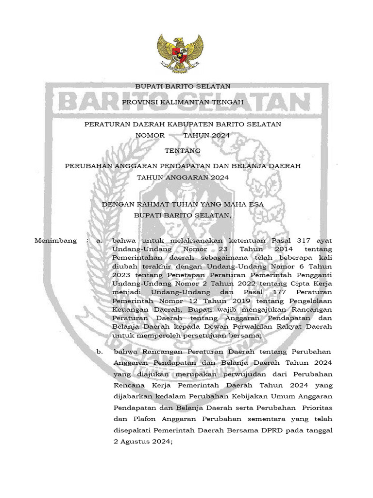 Batang Tubuh PERDA Perubahan APBD 2024 | PDF