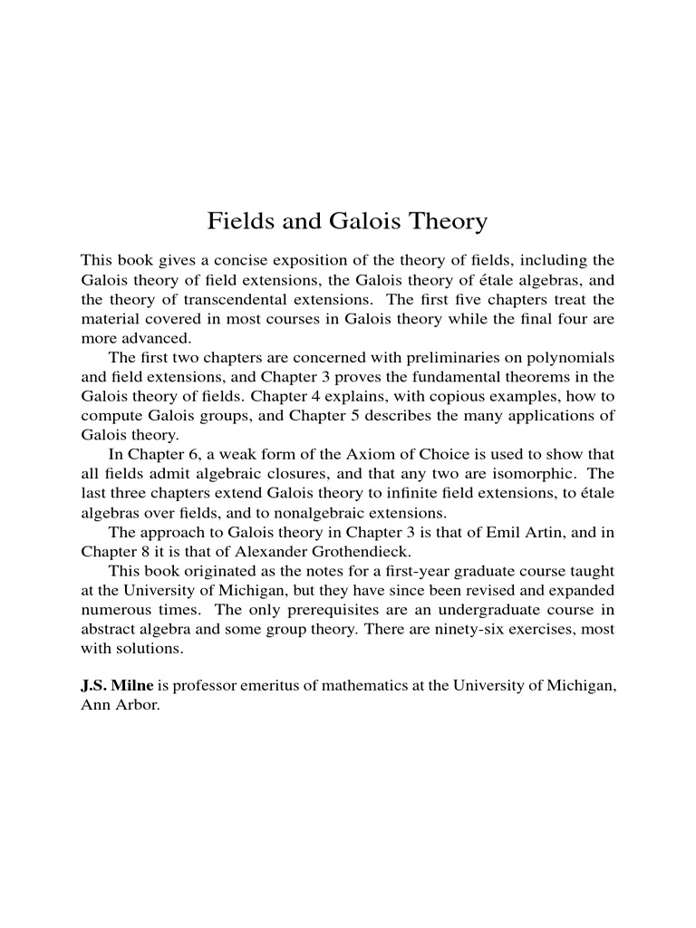 Milne; Fields and Galois Theory | PDF | Field (Mathematics) | Ring (Mathematics)