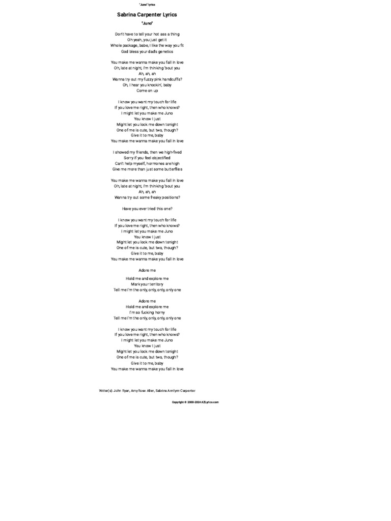 Sabrina Carpenter - Juno Lyrics | PDF