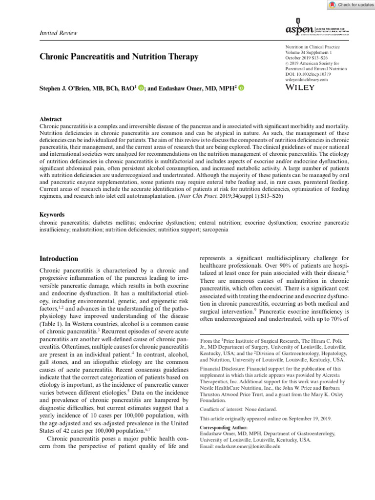 Chronic Pancreatitis and Nutrition Therapy | PDF | Pancreas | Malnutrition