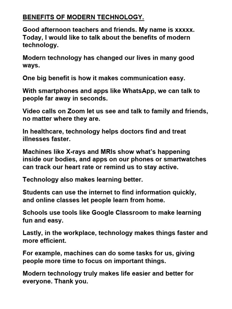 Benefits of Modern Technology | PDF