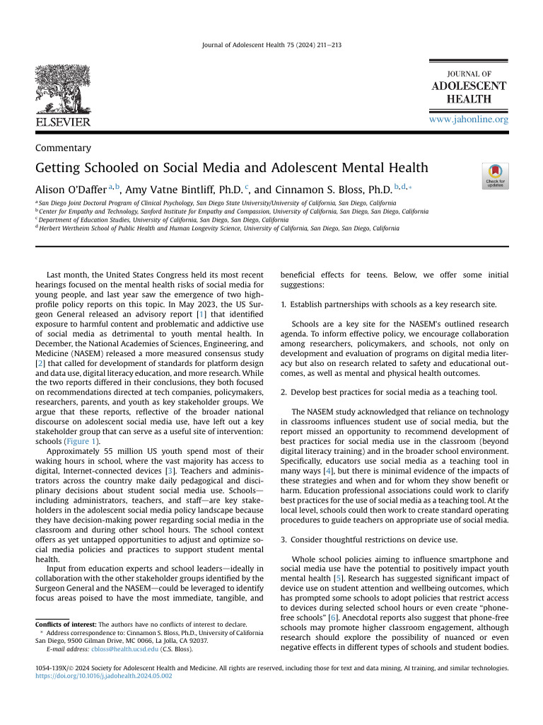 Getting Schooled On Social Media and Adolescent Mental Health | PDF ...