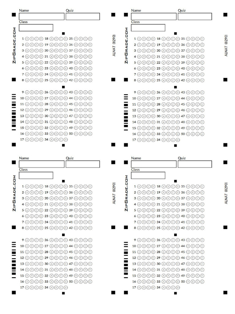 Zipgrade4 - 1-50 - Alnat - 4 Per Paper | PDF