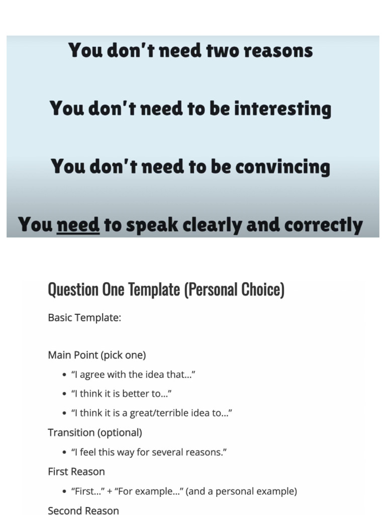 TOEFL Speaking 1 & 2 Templates | PDF
