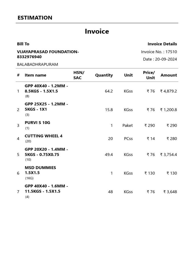 Invoice: Estimation | PDF | Finance & Money Management