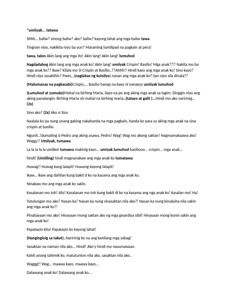 Sisa Character Impersonation Final Script | PDF