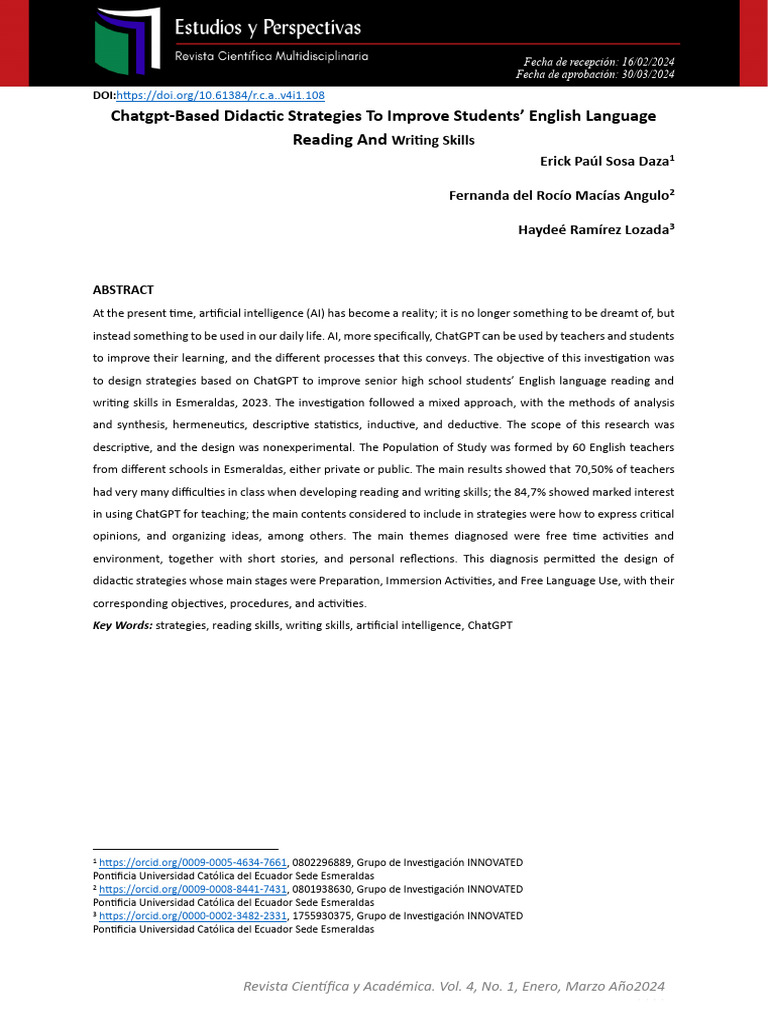 Chatgpt-Based Didactic Strategies To Improve Students' English Language Reading and | PDF ...