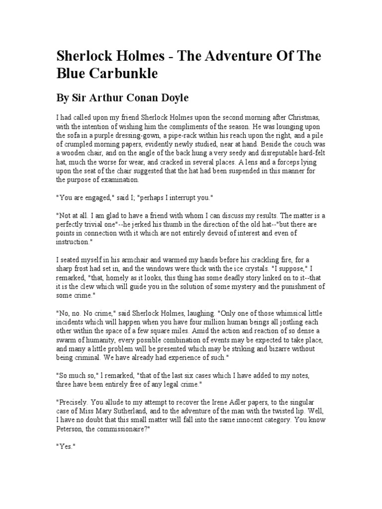 Summary of The Blue Carbuncle | PDF | Nature | Dr. Watson