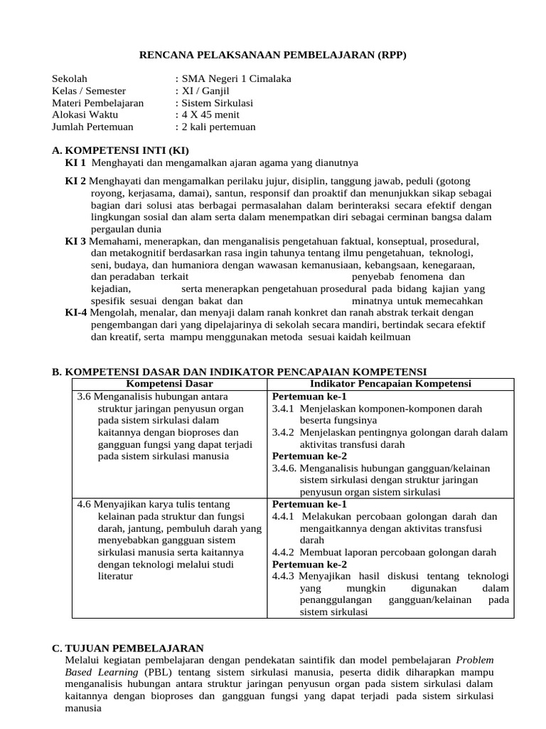 RPP Sistem Sirkulasi Fix | PDF
