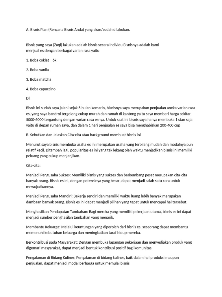 A. Bisnis Plan-WPS Office | PDF | Karier & Perkembangan | Bisnis