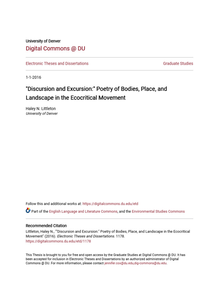 Discursion and Excursion - Poetry of Bodies Place and Landscap | PDF ...