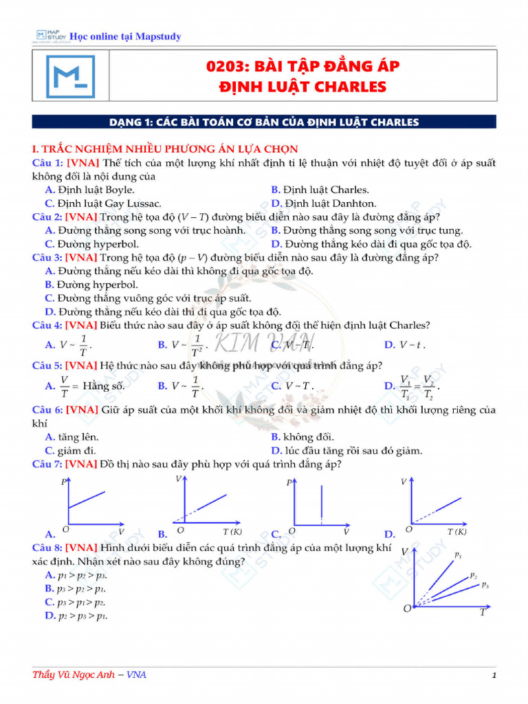 0203 - Bài Tập Đẳng Áp - Định Luật Charles | PDF