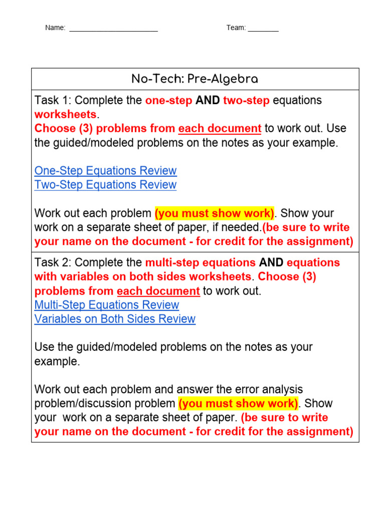 Equations Learning Packet | PDF