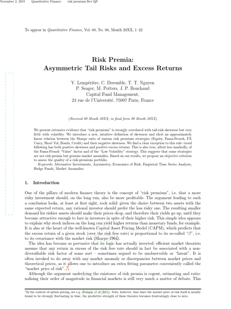 Risk Premiums and Asymmetric Tail Risks | PDF | Financial Risk | Risk ...