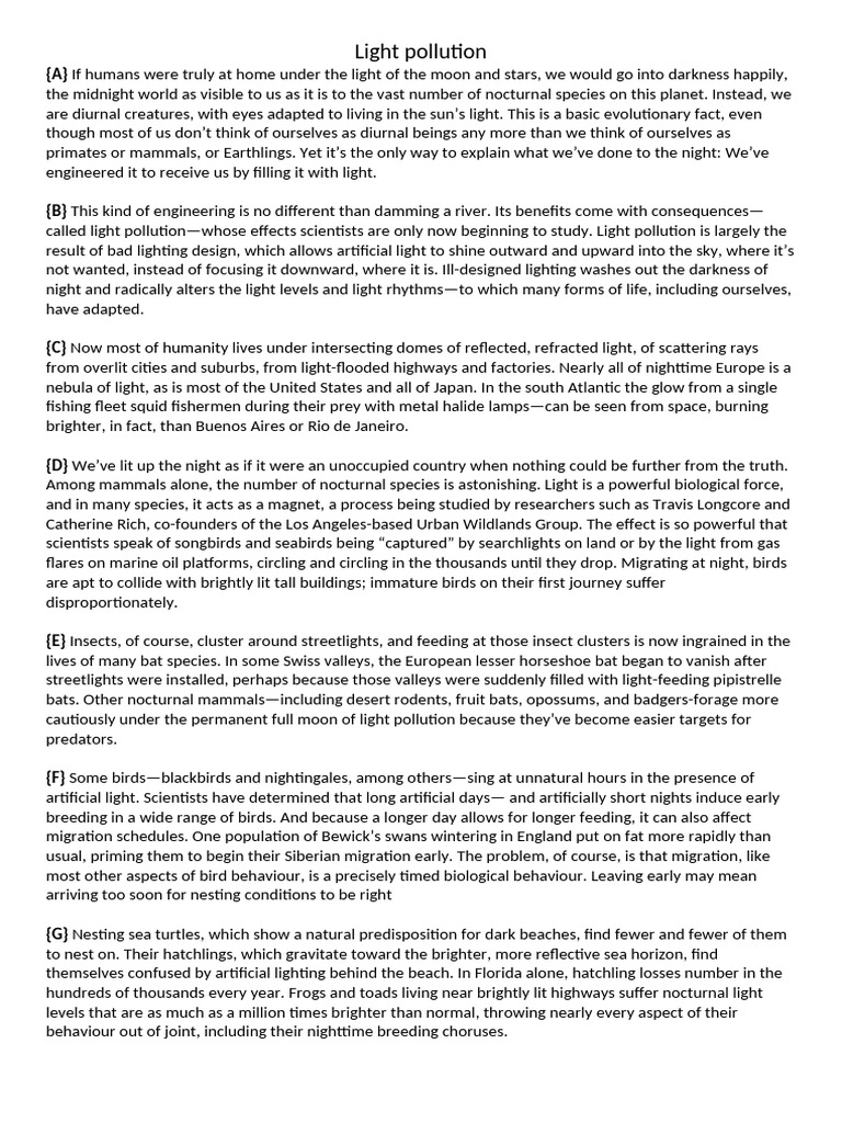 Light Pollution - IELTS Reading | PDF | Carbon Capture And Storage | Coal