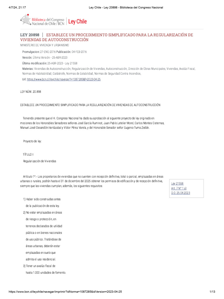 Ley 20898 - ley del mono | PDF | Ventilación (Arquitectura) | Albañilería