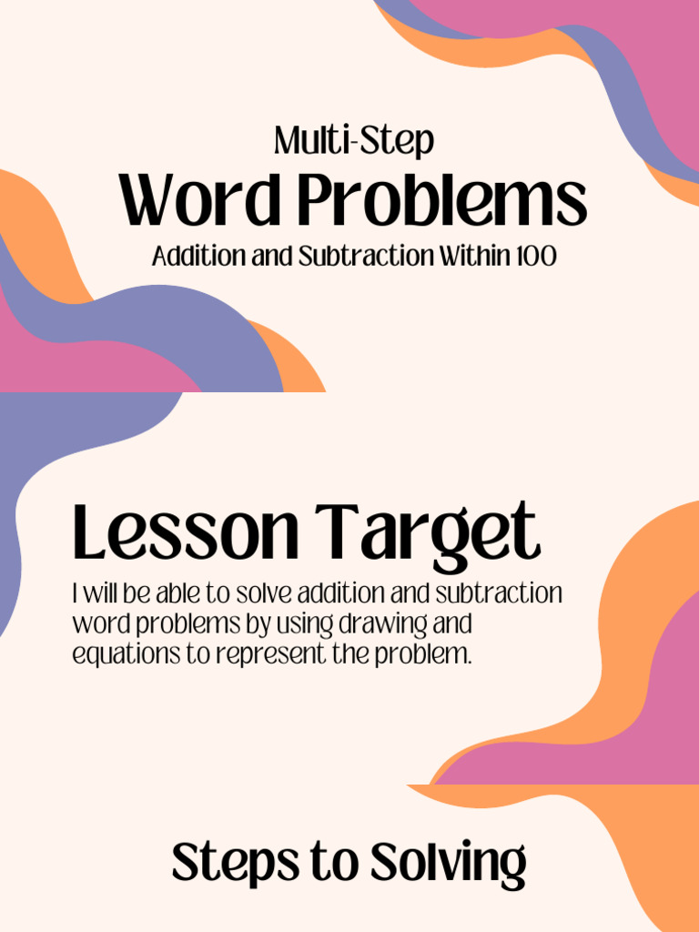 Addition and Subtraction Word Problems Math Presentation Orange in Pink ...