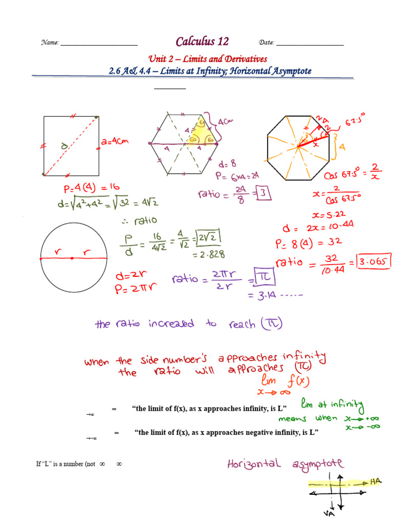 2.6 A - Limits at Infinity Horizontal Asymptote | PDF | Limit ...