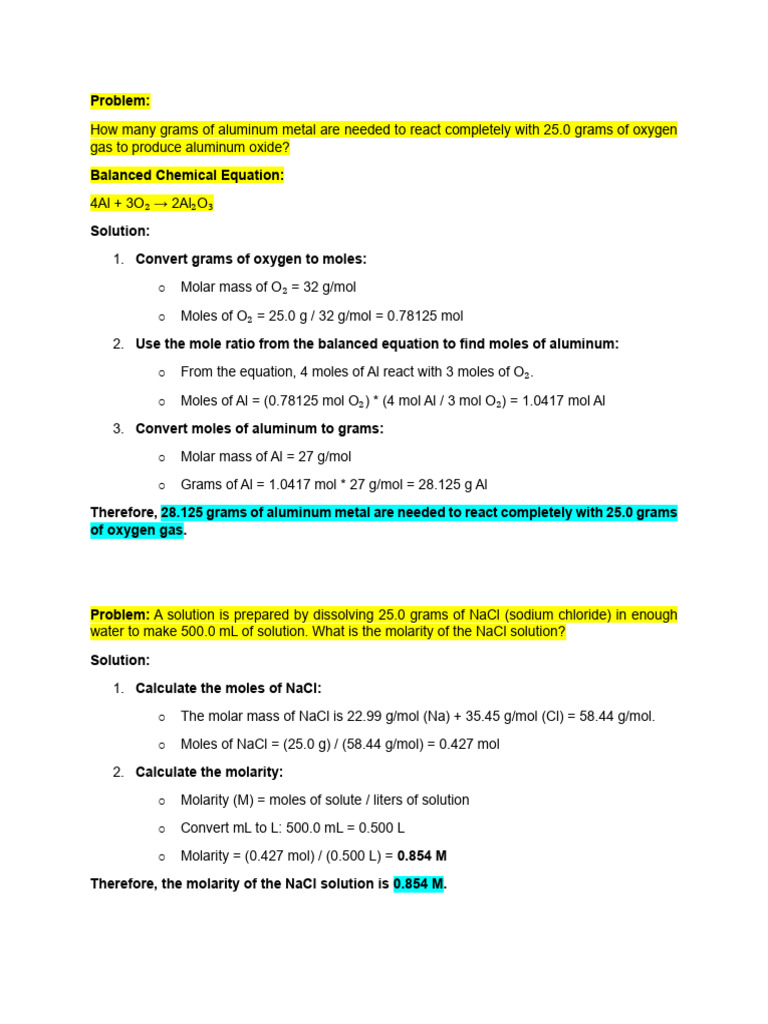 ANACHEM-Computation-Solutions | PDF | Mass Concentration (Chemistry) | Mole (Unit)