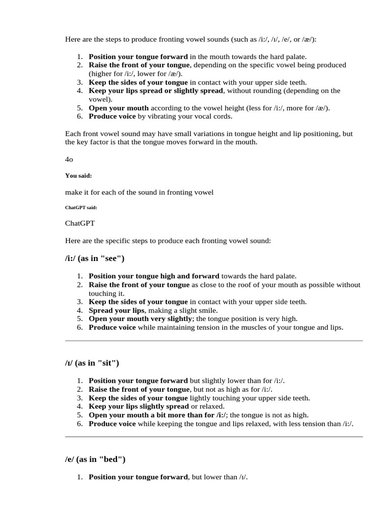 Here Are The Steps To Produce Fronting Vowel Sounds | PDF | Vowel ...