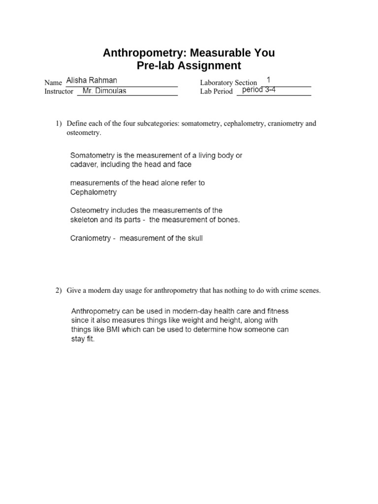 Pre-Lab9.1 Anthropometry | PDF