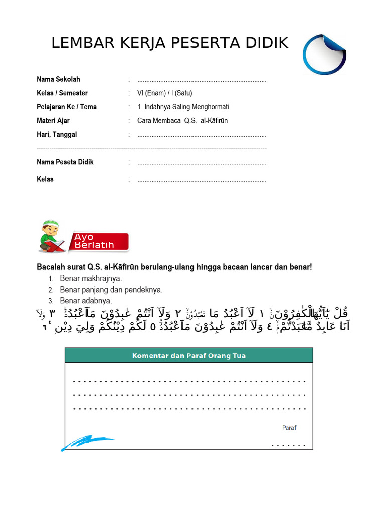 LKPD Kls 6 Pelajaran 1 | PDF