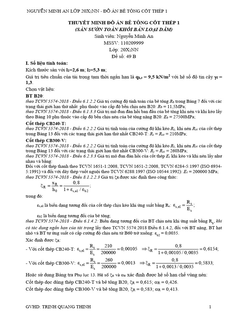 Thuyet Minh PBL2 SÀN BTCT-tc2018 | PDF