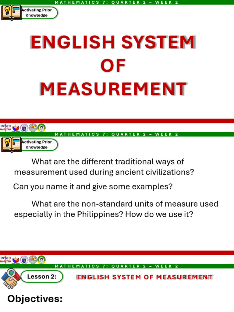 Q2 W2 L2 English System of Measurement Length Weight Capacity | PDF ...