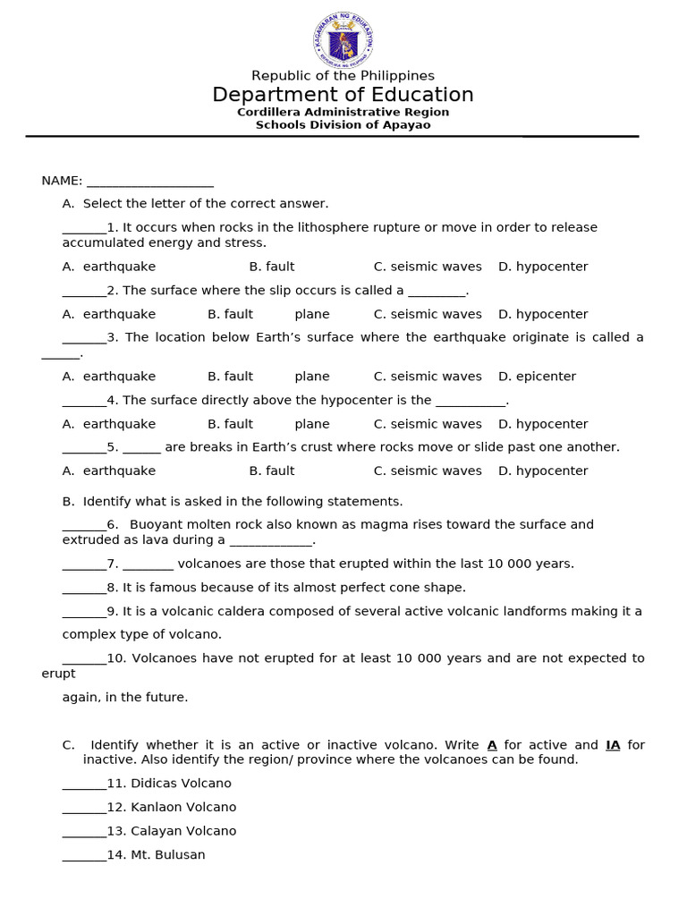 quiz 1 | PDF | Earthquakes | Volcano