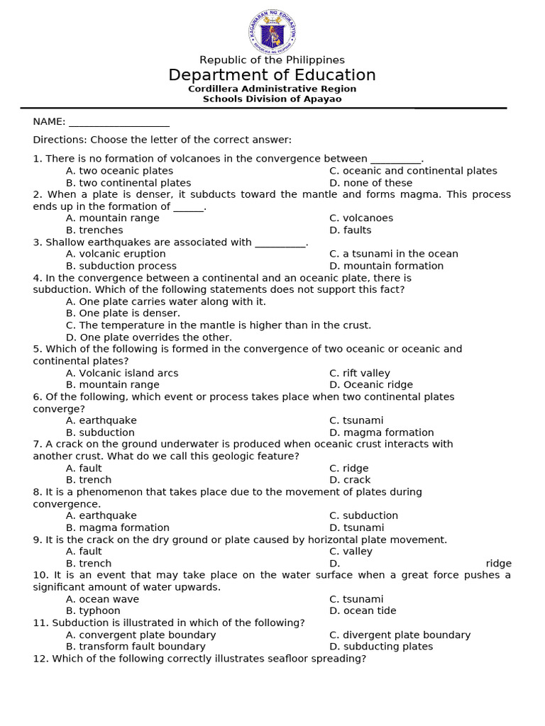 Q2- QUIZ 1 | PDF | Plate Tectonics | Geophysics