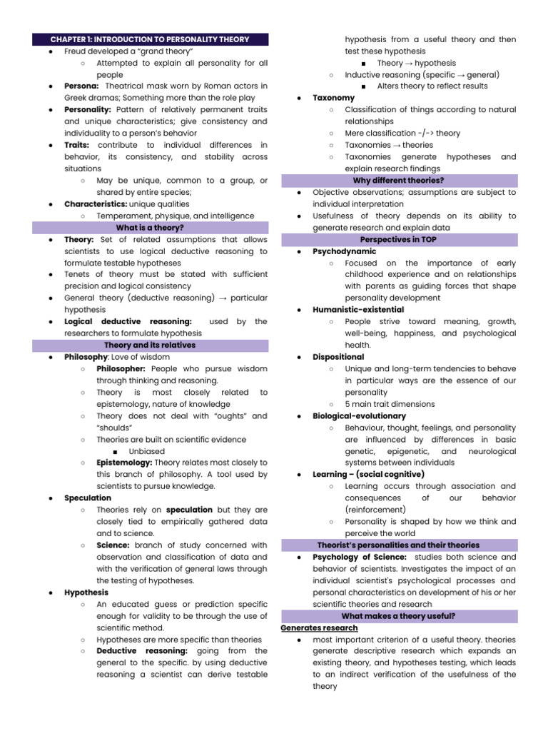 Overview of Personality Theories | PDF | Id | Psychoanalysis