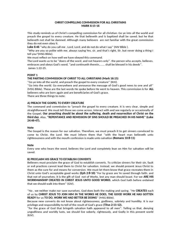 Christ's Commission: Preach the Gospel | PDF | Jesus | Grace In ...