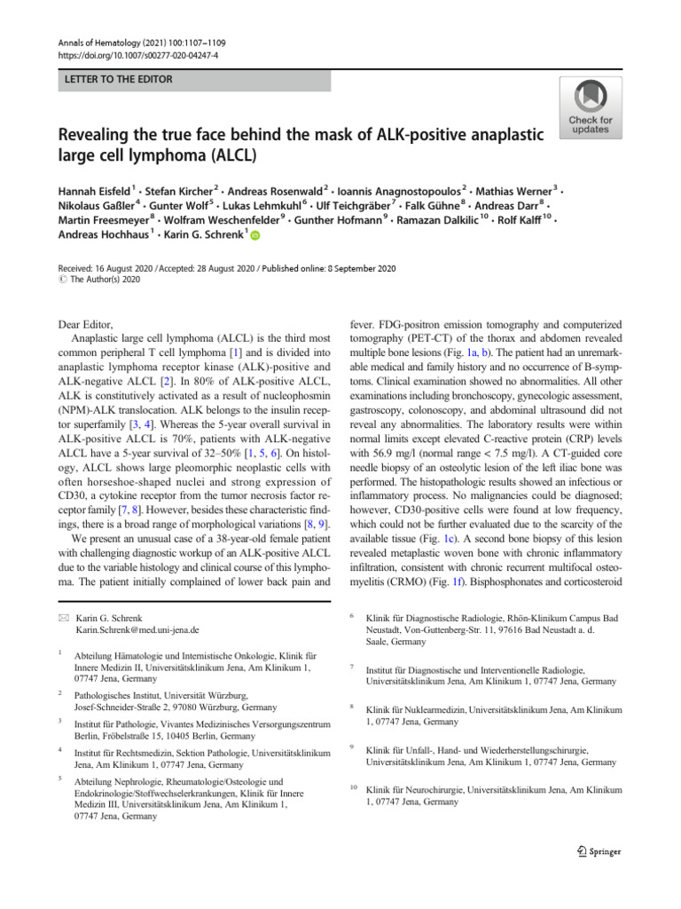 Revealing The True Face Behind The Mask of ALK-positive Anaplastic Large Cell Lymphoma (ALCL ...