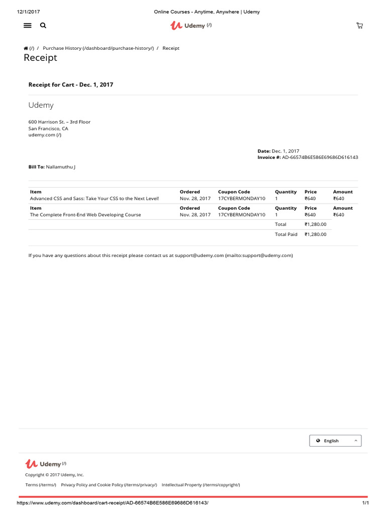 Online Courses - Anytime, Anywhere - Udemy | PDF | Receipt | Accounting