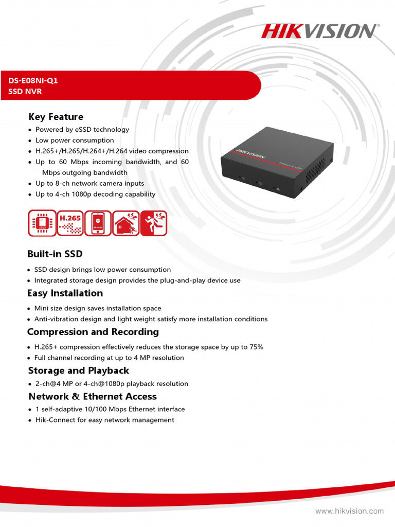 Datasheet of DS E08NI Q1 - SSD NVR - V4.30.067 - 20240412 | PDF | Internet Protocols | Video