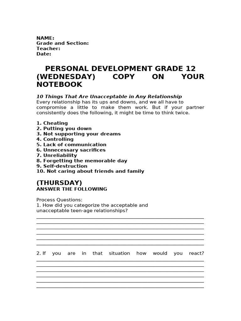 Personal Development Grade 12 | PDF | Infidelity | Communication