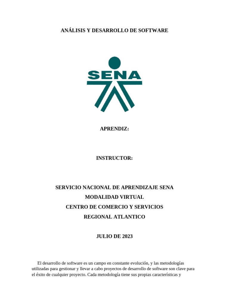 Documento Identificando La Metodología Para El Proyecto de Desarrollo de Software | PDF ...