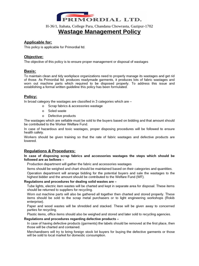 49. Wastage Management Policy | PDF | Scrap | Waste Management