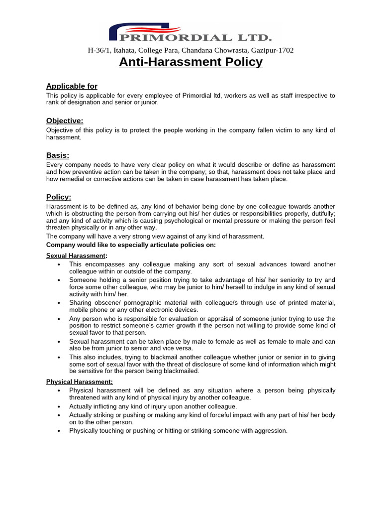 Anti-Harassment Policy | PDF | Harassment | Sexual Harassment