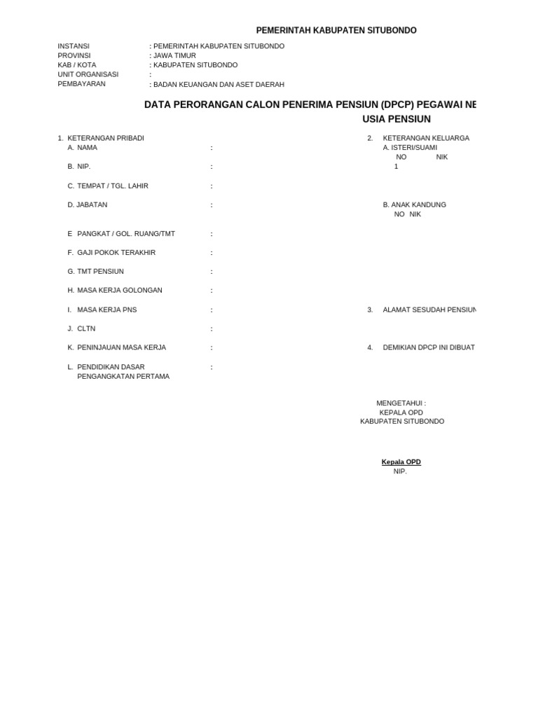 Format Form DPCP | PDF
