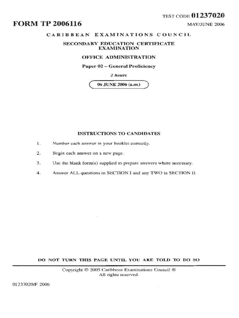 CSEC Office Administration P2 2006 | PDF | Qualifications | Vocational Education