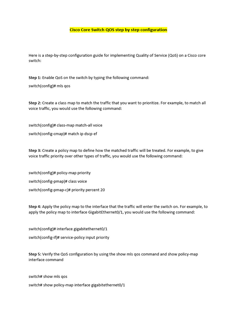 Cisco Core Switch QOS Step by Step Documentation | PDF | Technology & Engineering