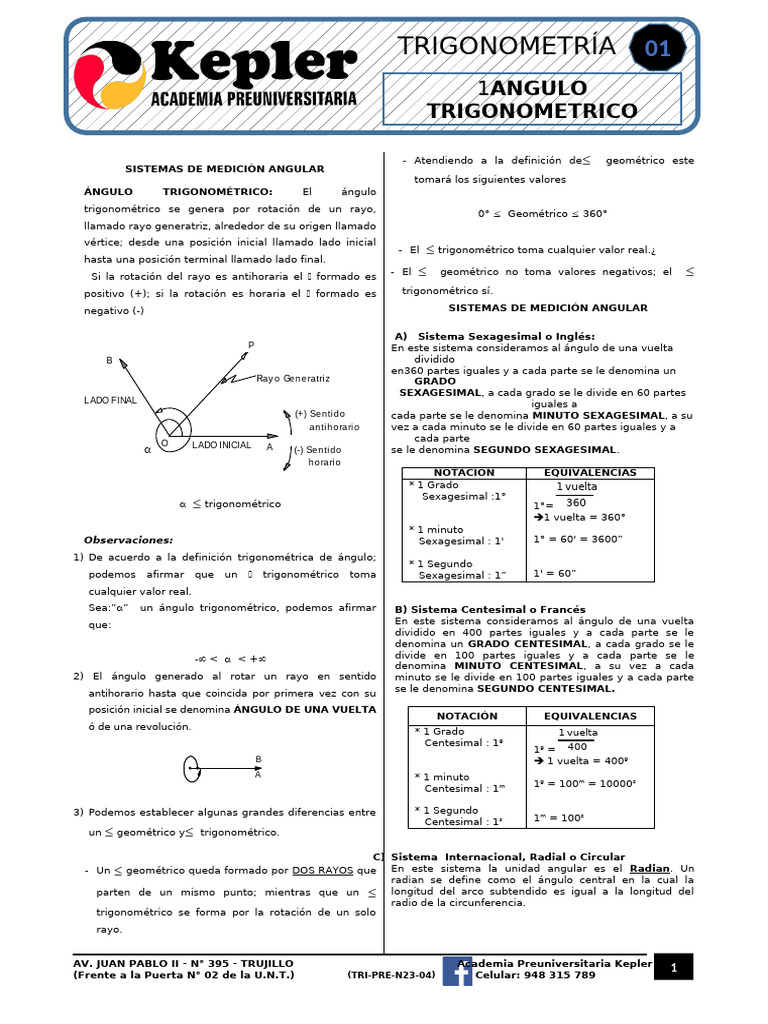 Compendio 1 de Trigo | PDF | Trigonometría | Ángulo