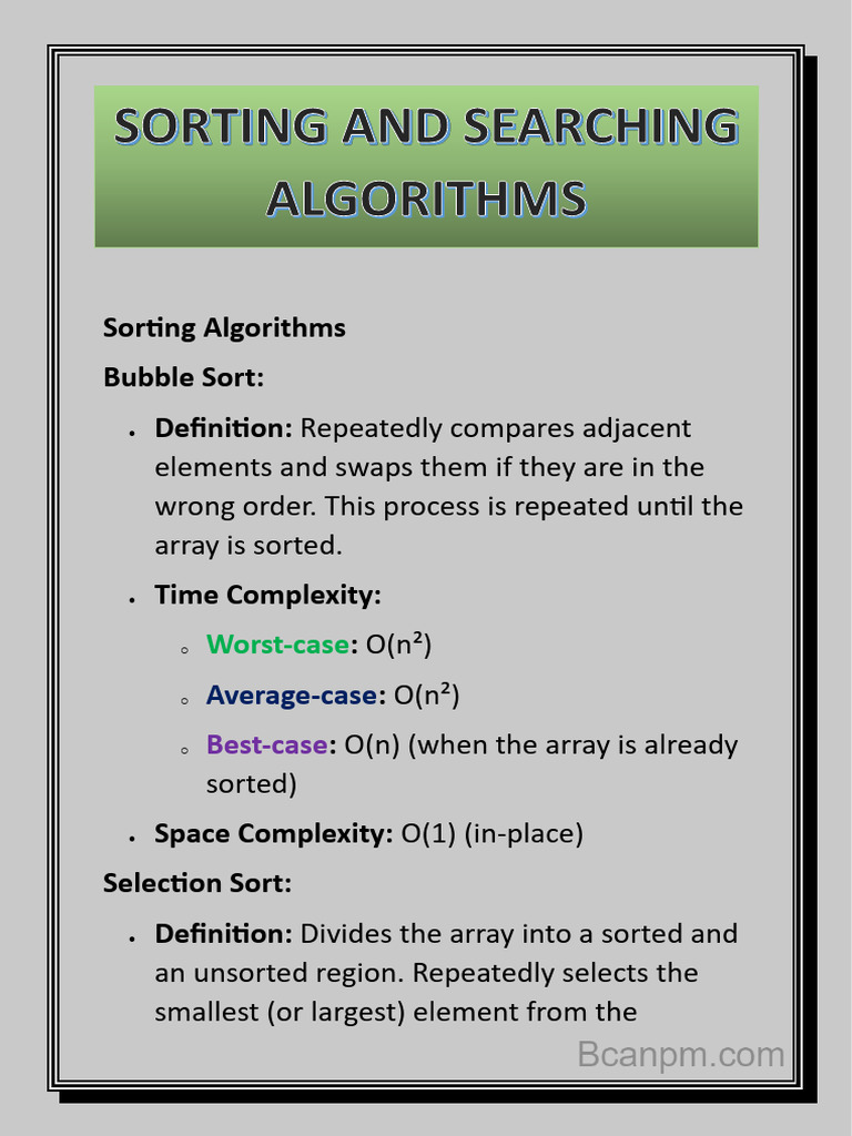 Sorting And Searching Algorithms Notes Pdf Time Complexity Theory Of Computation