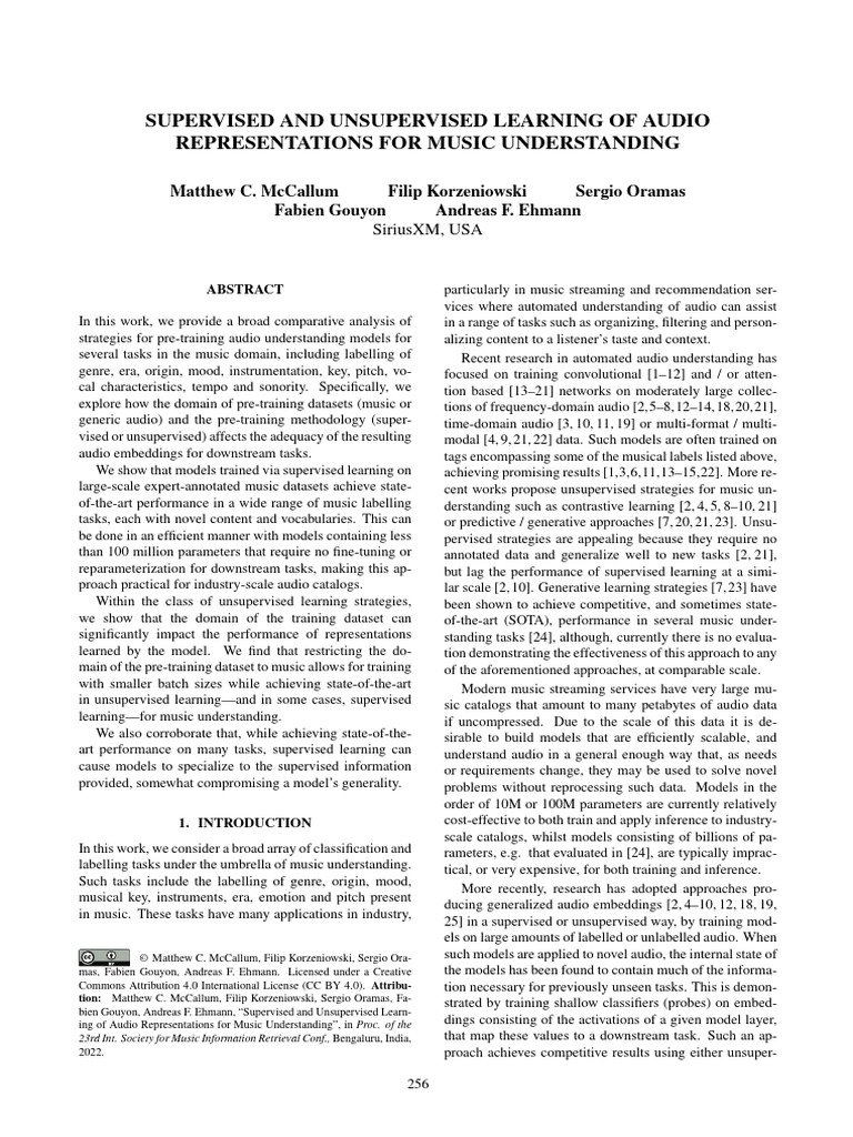Supervised and Unsupervised Learning of Audio Representations For Music Understanding | PDF ...