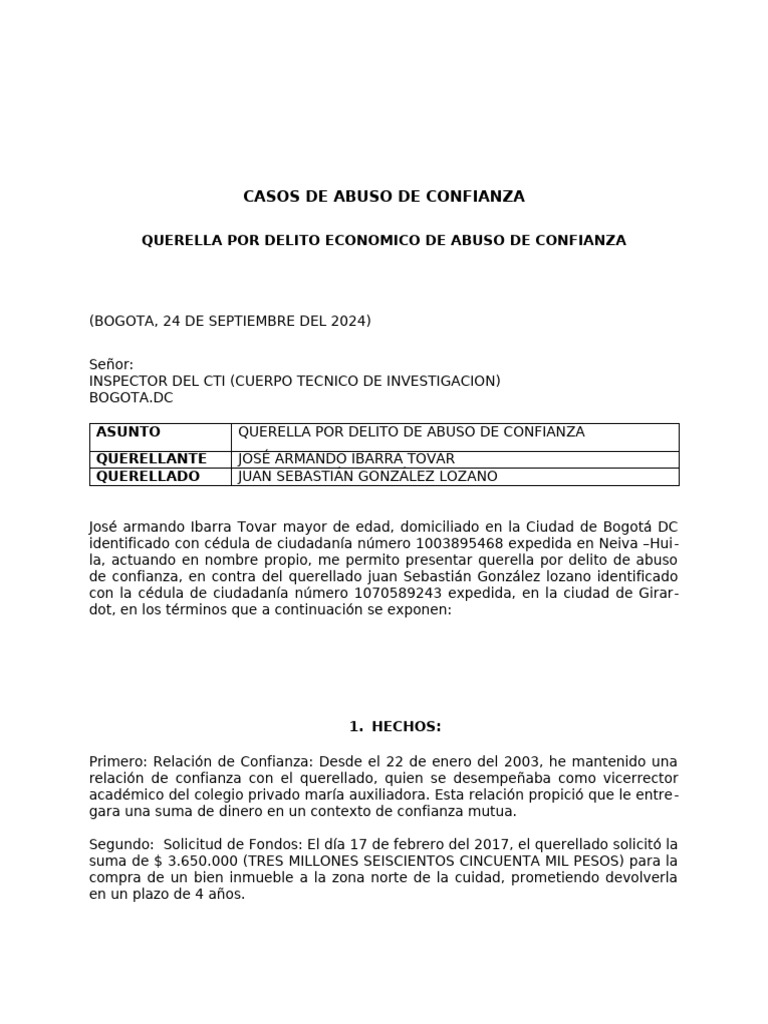 2_formato_querella | PDF | Queja | Daños y perjuicios