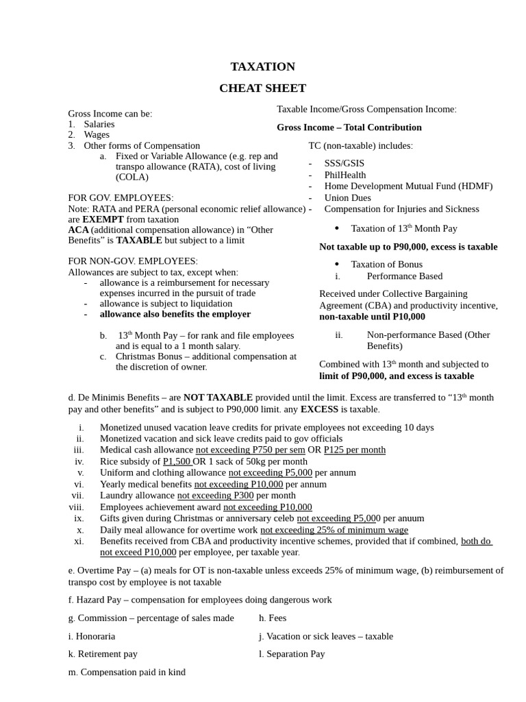 Taxation Cheat Sheet | PDF | Cost Of Living | Taxes